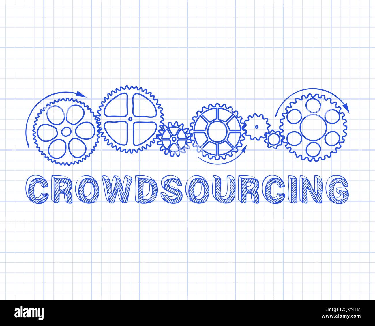 Crowdsourcing text with gear wheels hand drawn on Graph Paper ...