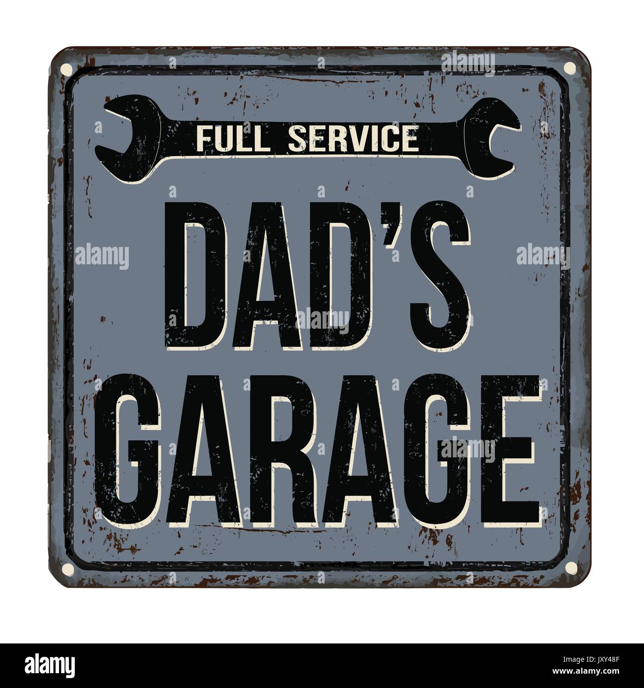 Dad's garage vintage rusty metal sign on a white background, vector ...