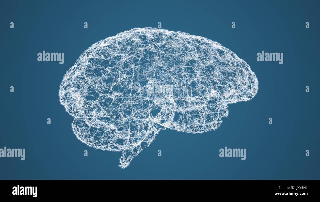 Polygonal human brain. Polygons with luminous nodes. 3d illustration ...