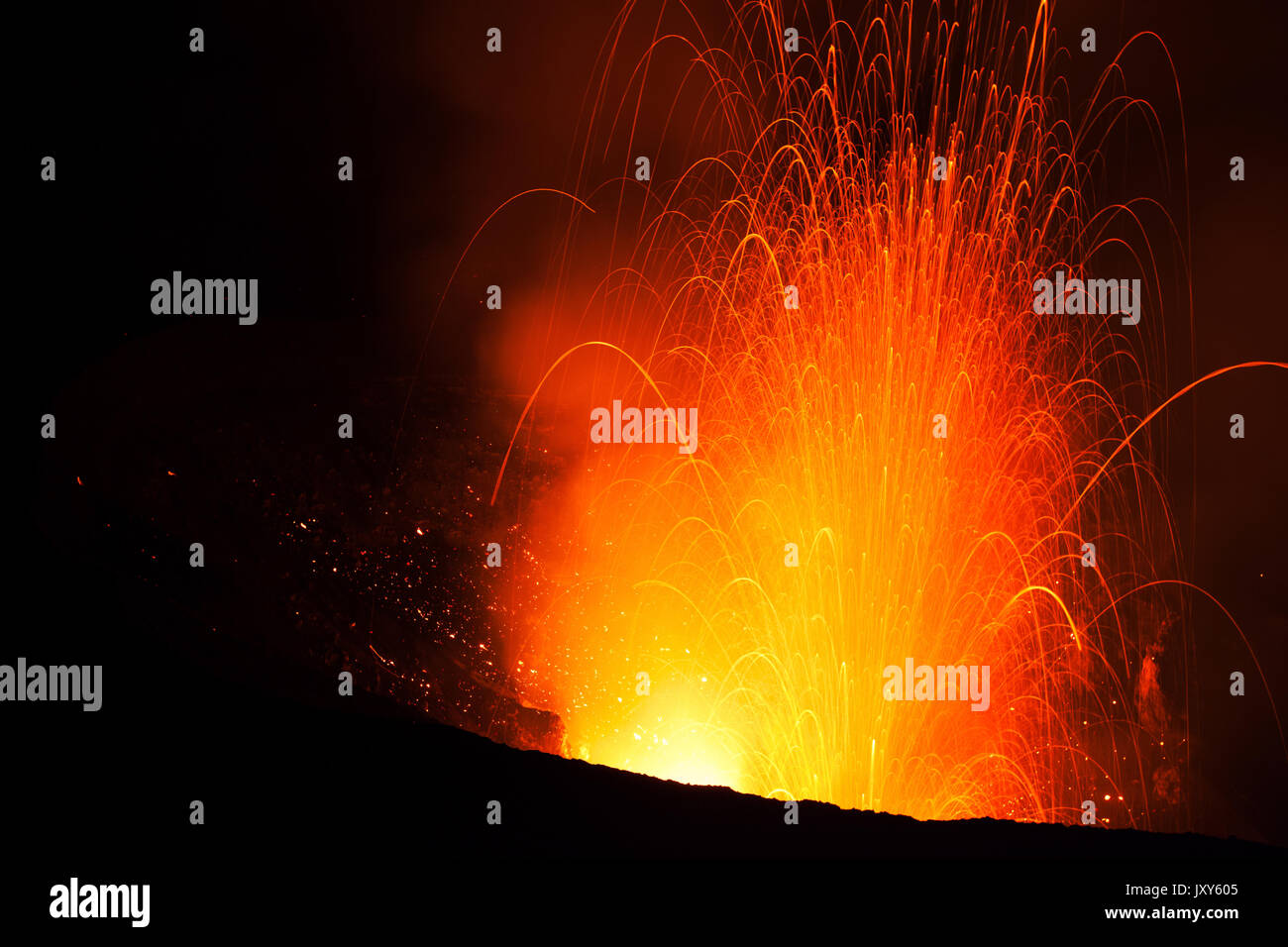 The eruption of the volcano Yasur on Tanna Island, Vanuatu Stock Photo ...