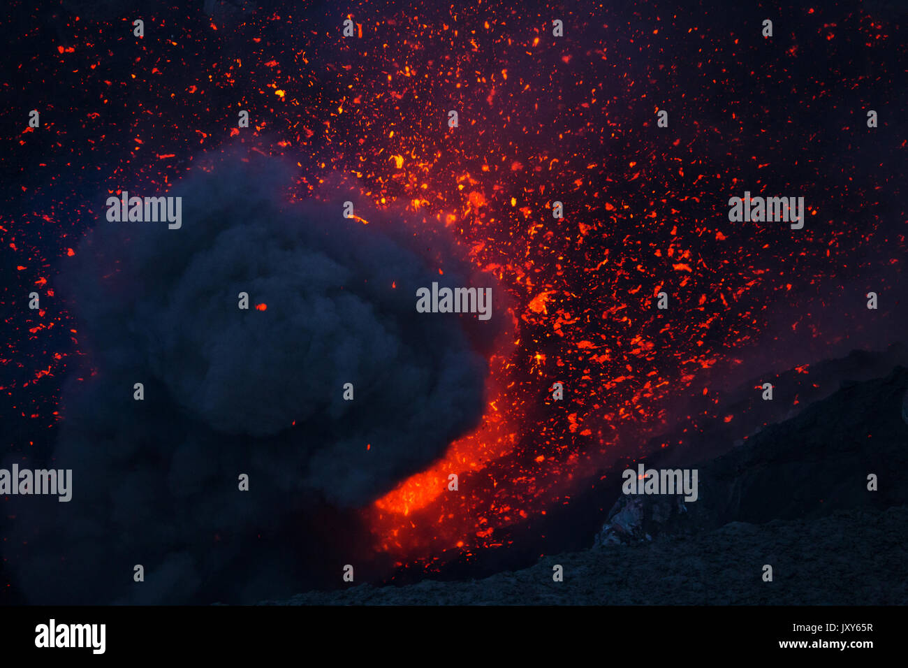 The eruption of the volcano Yasur on Tanna Island, Vanuatu Stock Photo ...