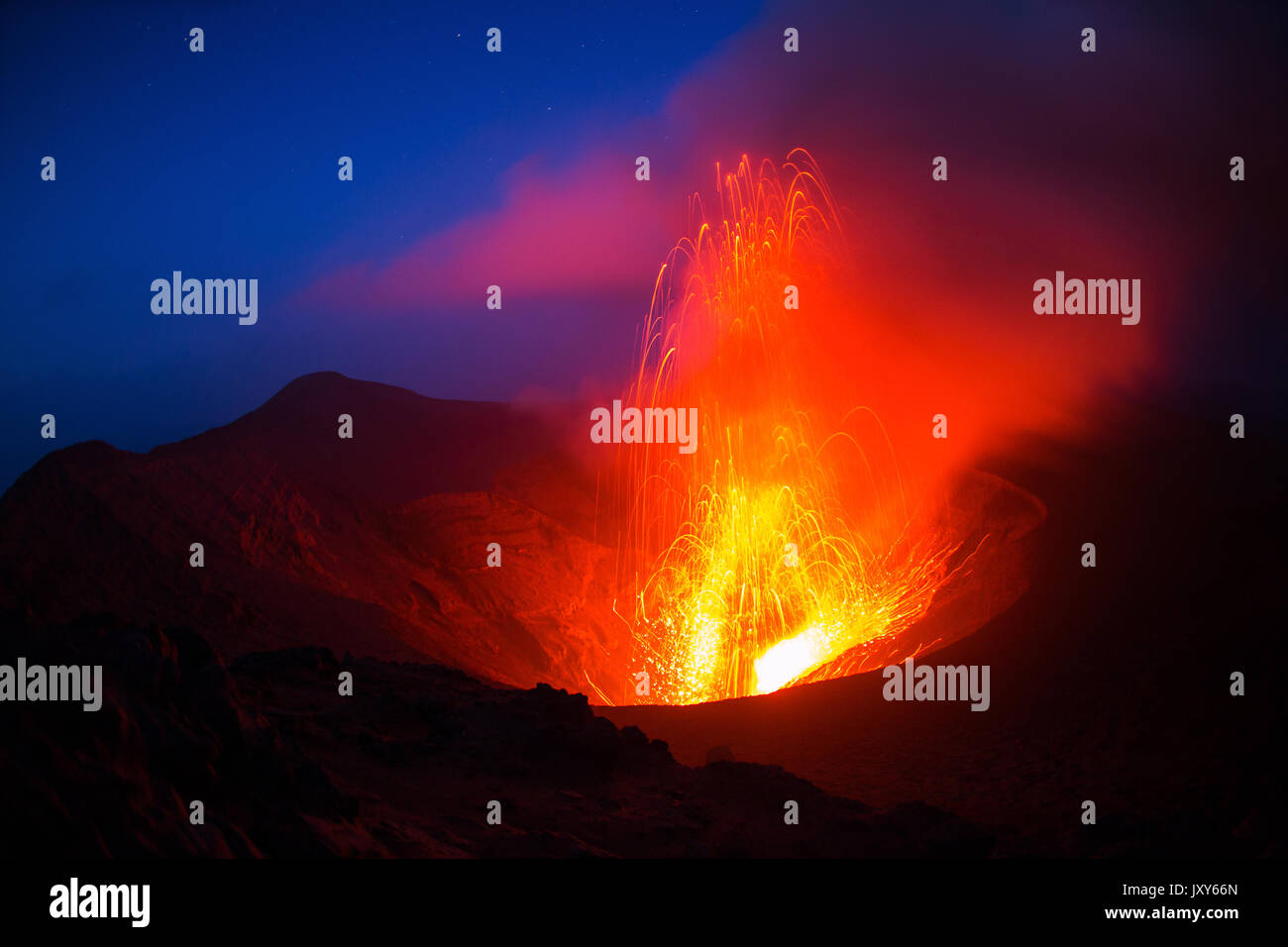 The eruption of the volcano Yasur on Tanna Island, Vanuatu Stock Photo ...