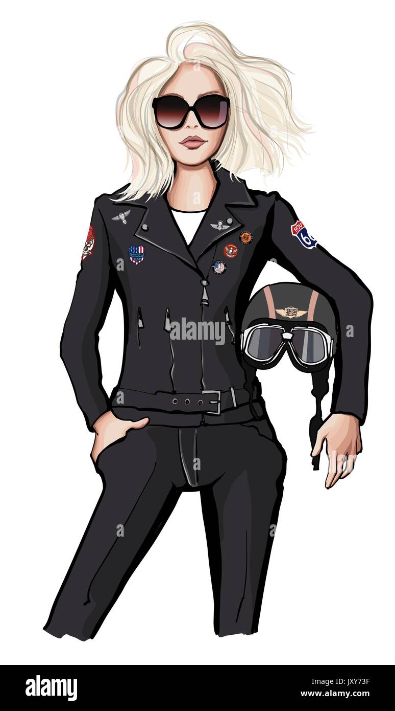 Biker girl holding helmet - vector illustration Stock Vector Image ...