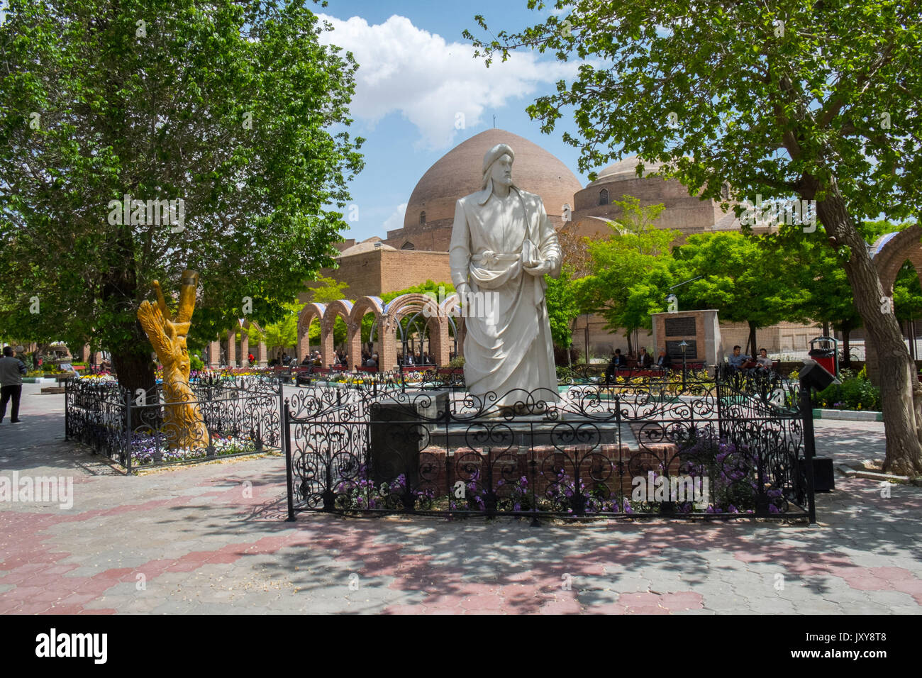 Iran, Tabriz: Khaqani Park. In the middle, statue of the Persian poet ...