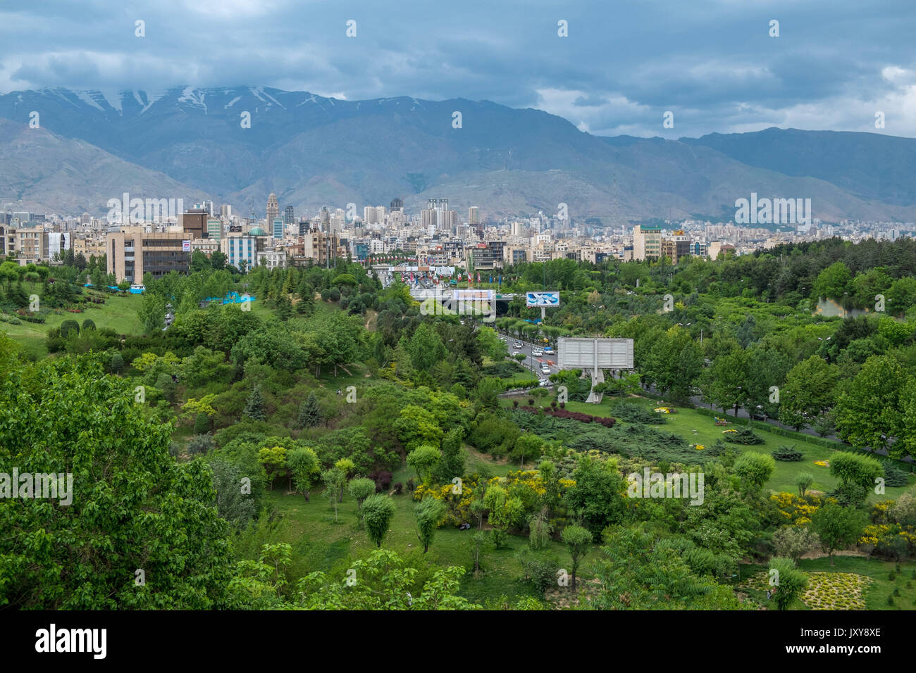 Iran, Teheran: the city viewed from the Tabiat Bridge. The bridge links ...