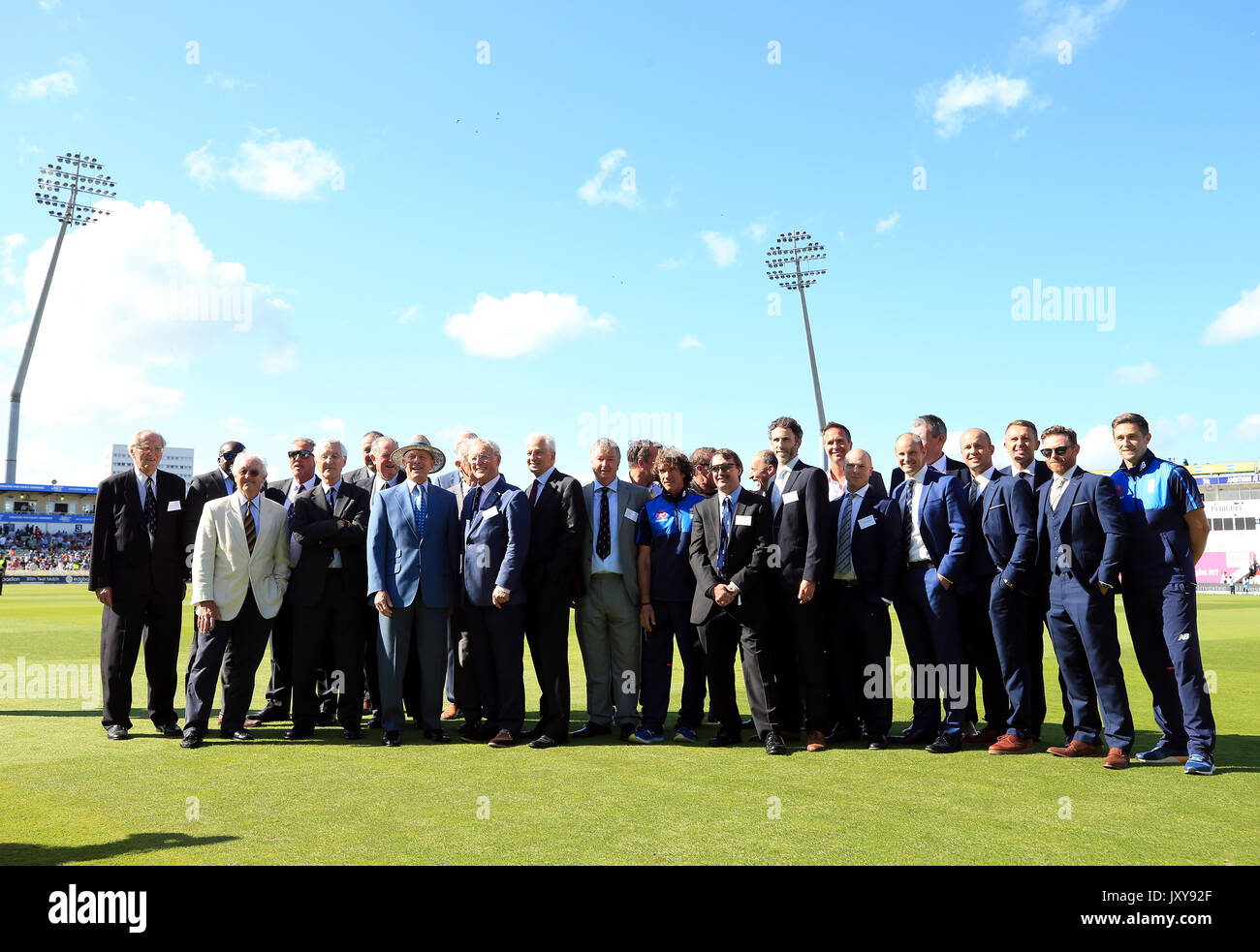 Former England players parade on the pitch during the first interval ...