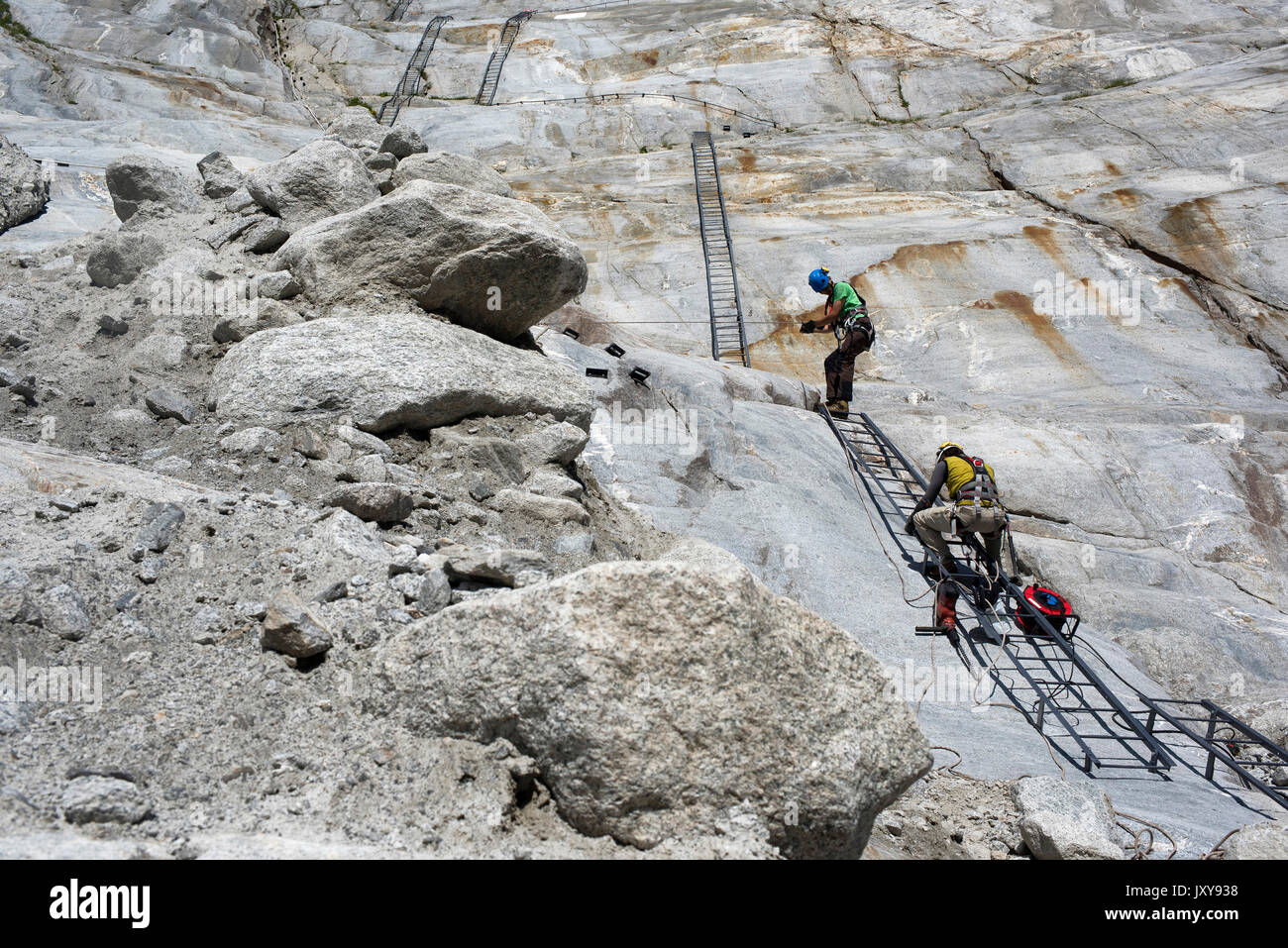 Chamonix-Mont-Blanc (Upper Savoy, French Alps, eastern France): ladders ...
