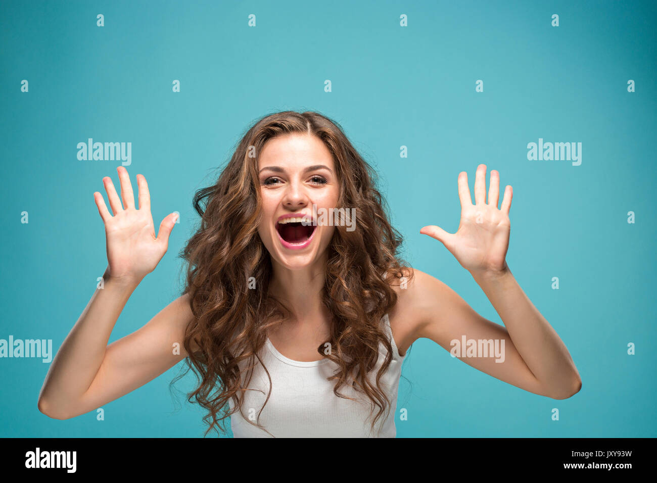 The young woman's portrait with happy emotions Stock Photo - Alamy