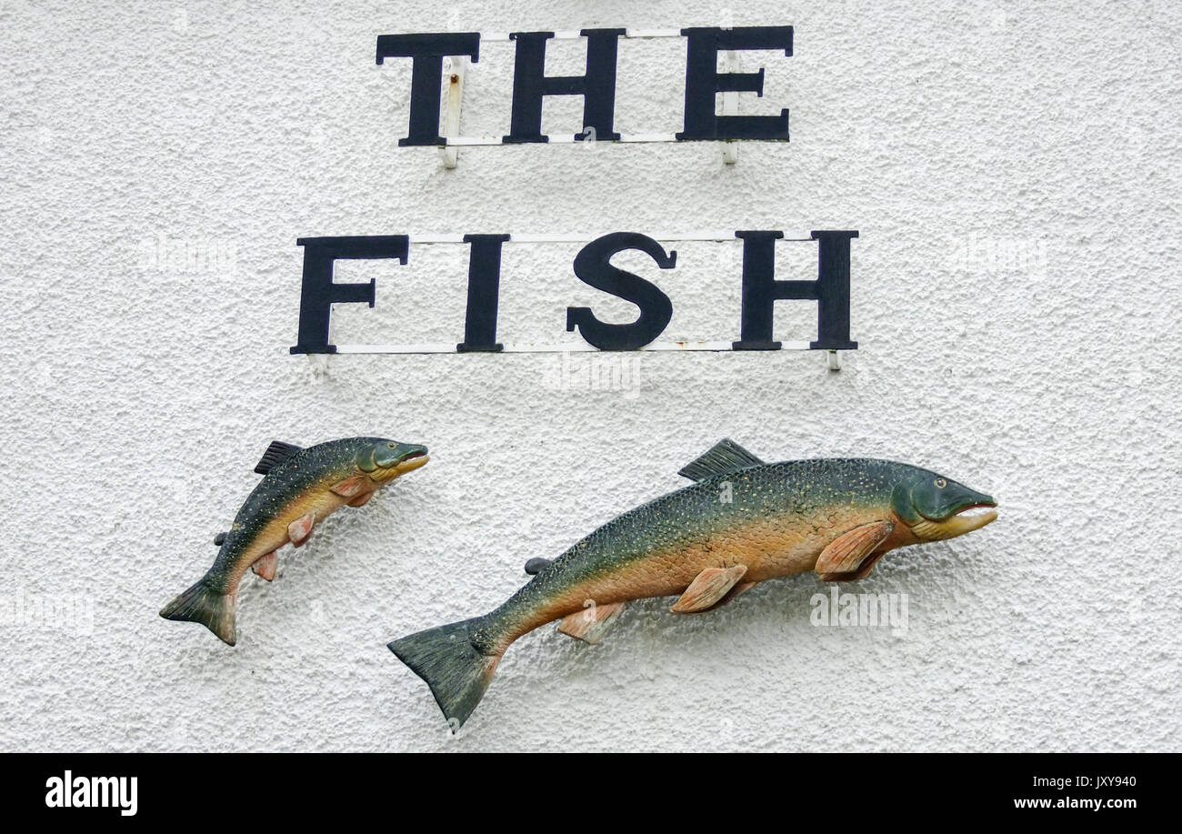 Sign on wall outside the Fish pub in Buttermere village,Lake District ...