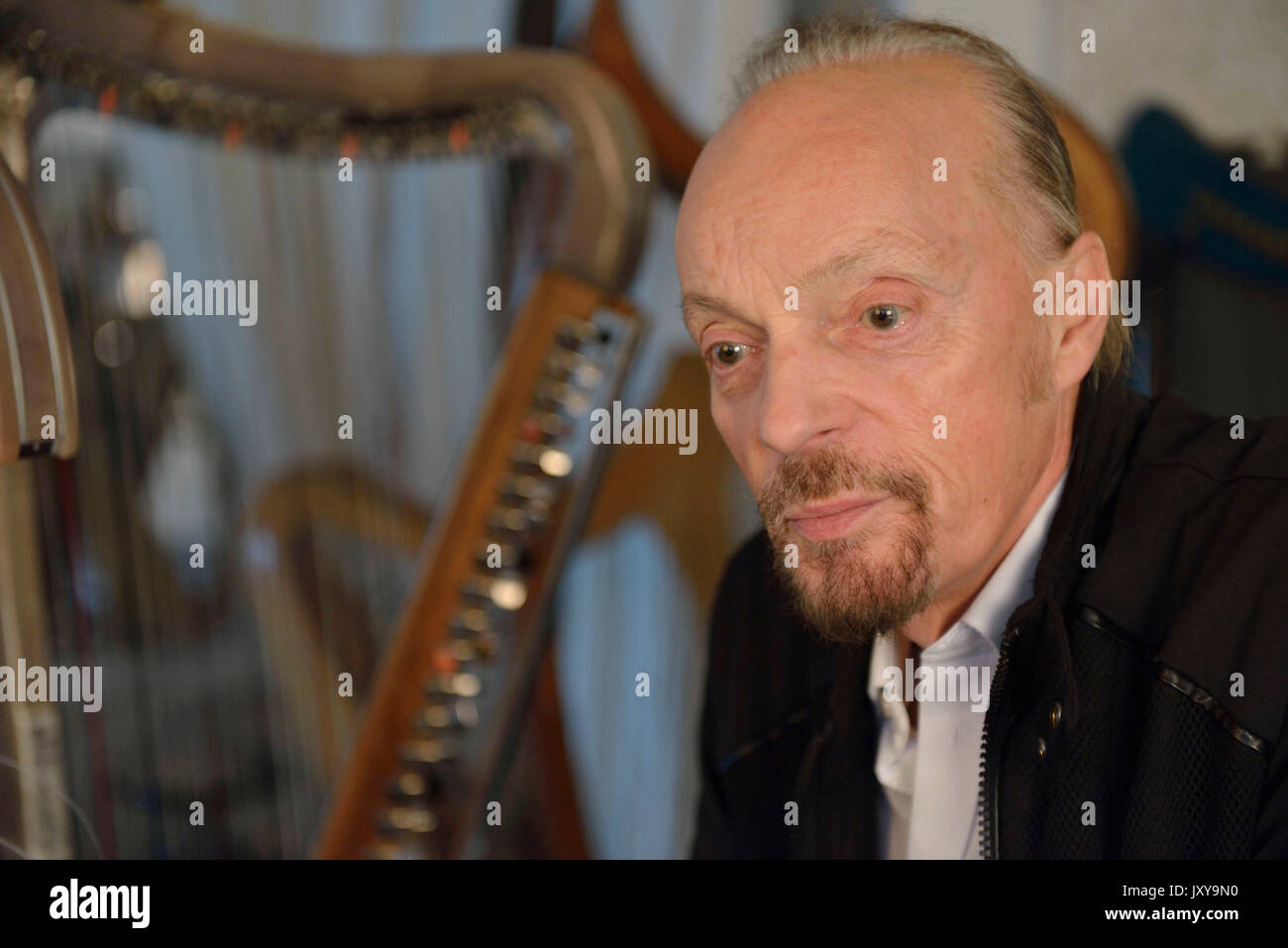 Alan Stivell, Breton singer and musician, in his recording studio in ...