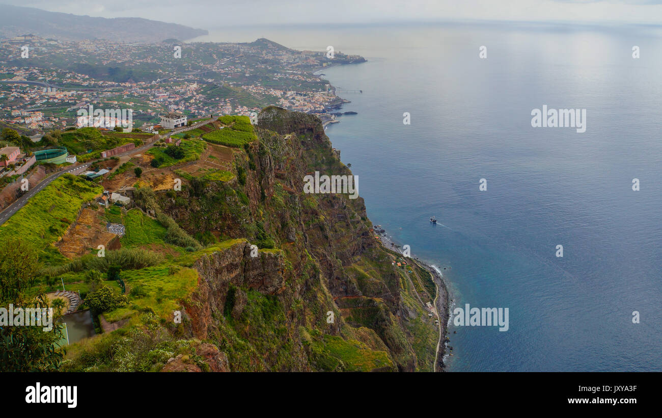 Madeira - Viewpoint Cabo Girao with view to the City of Funchal and ...
