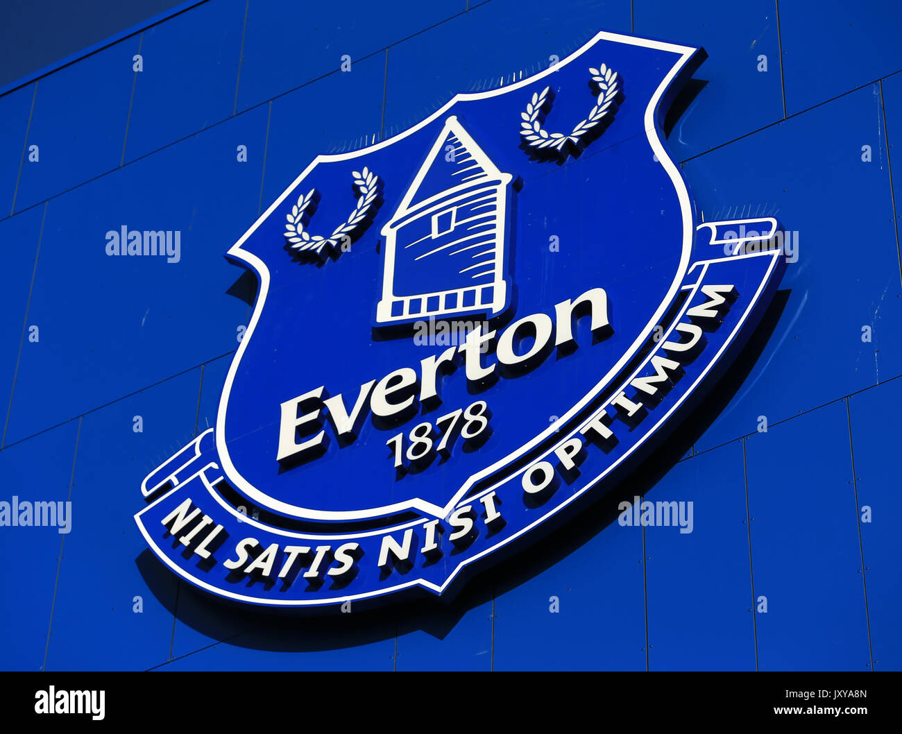 The Everton club crest outside Goodison Park before the UEFA Europa ...