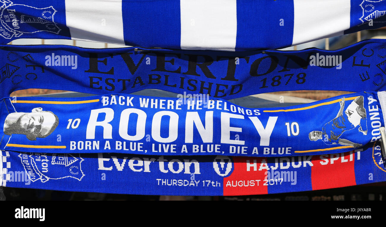 Scarves for sale outside Goodison Park before the UEFA Europa League ...