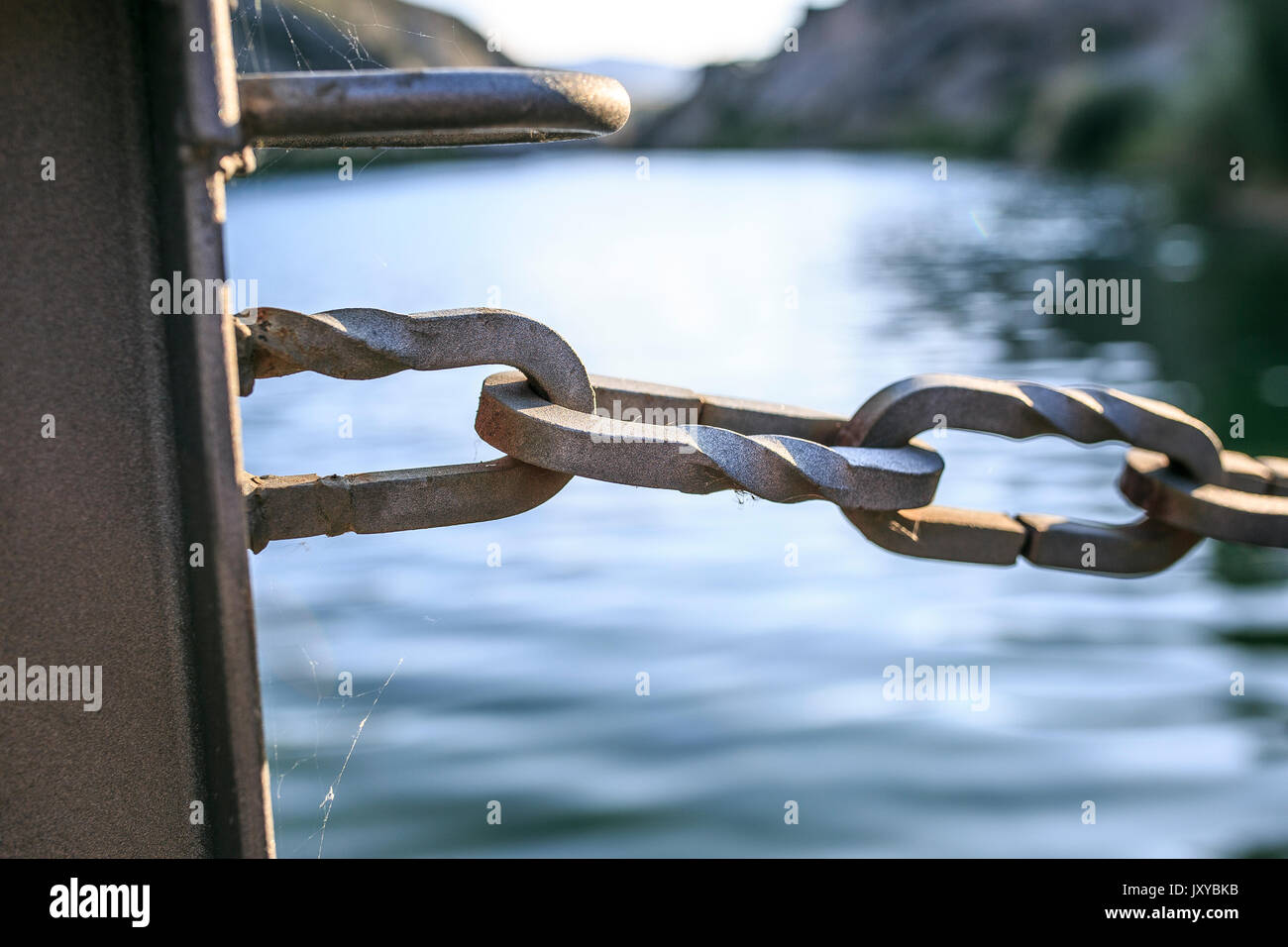Wooden Bridge chains in a river of Pirineos Stock Photo - Alamy