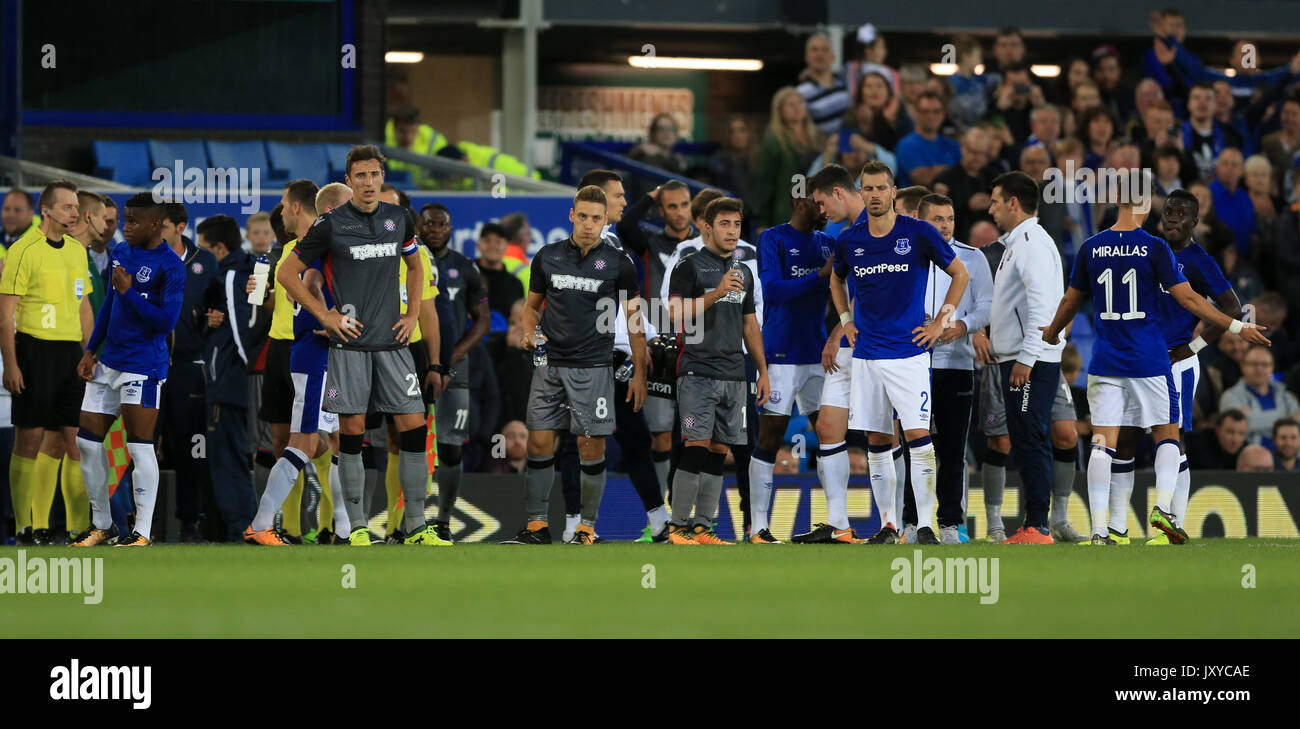 Both sets of fans are taken off the pitch due to crowd trouble during ...