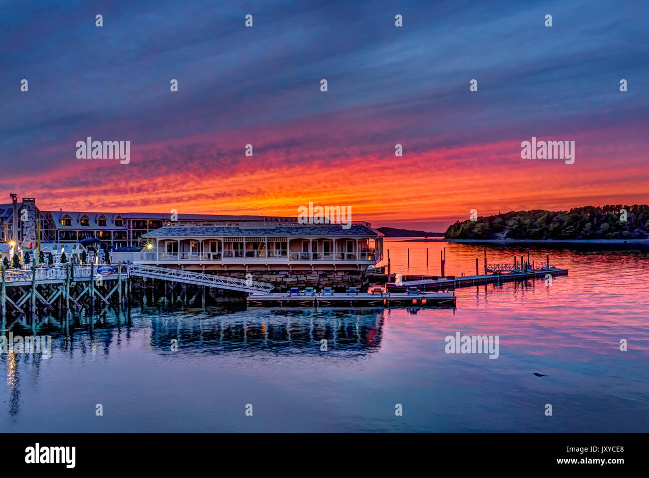 Bar Harbor, USA - June 8, 2017: Downtown village in summer during ...
