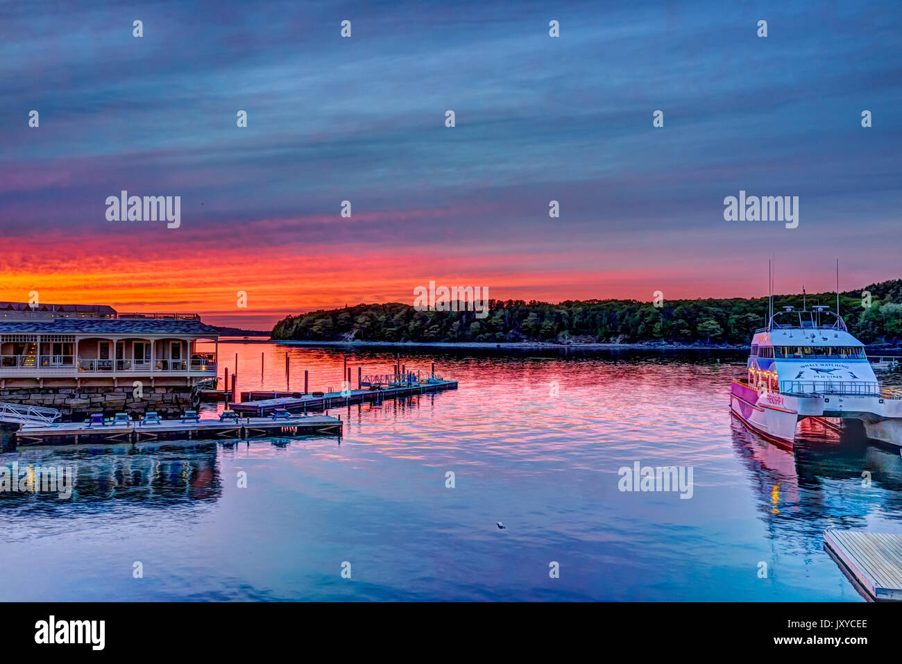 Bar Harbor, USA - June 8, 2017: Downtown village in summer during ...