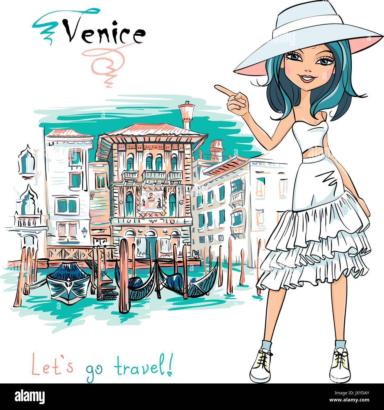 Beautiful travel girl in Stock Vector Images - Alamy
