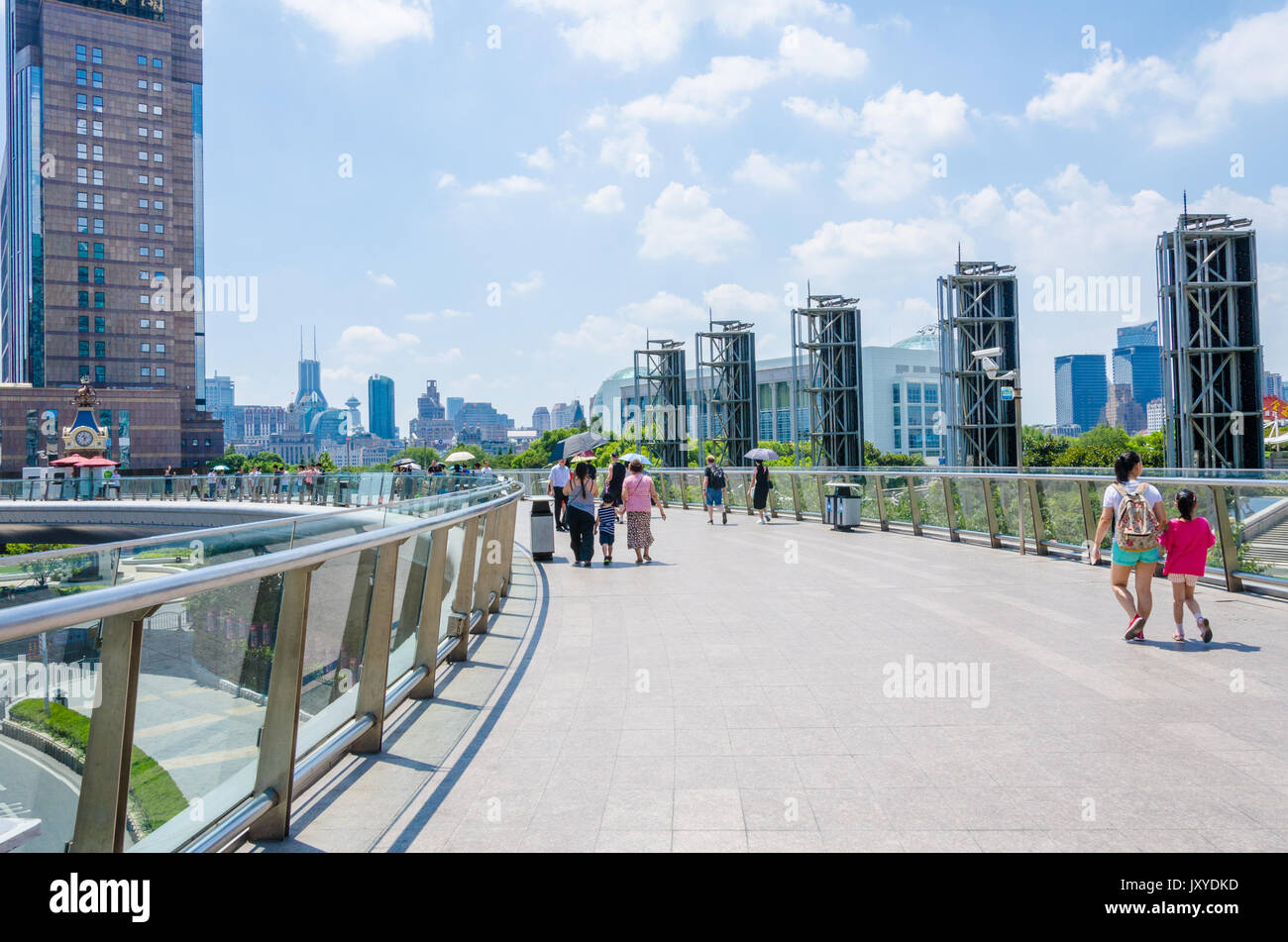 Aerial walkway above the Minghzu Roundabout in Pudong, Shanghai, China ...