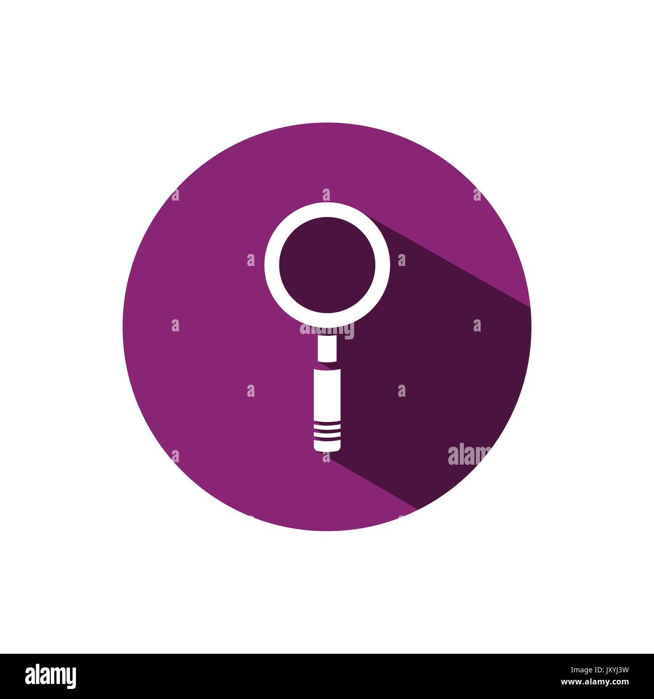 Magnifying glass icon on a purple circle background with shade. Vector ...