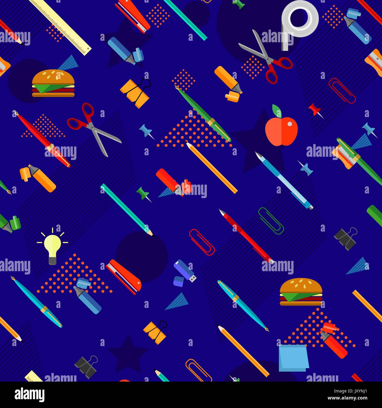 Seamless School Office Supplies blue Pattern. Vector Stock Vector Image ...