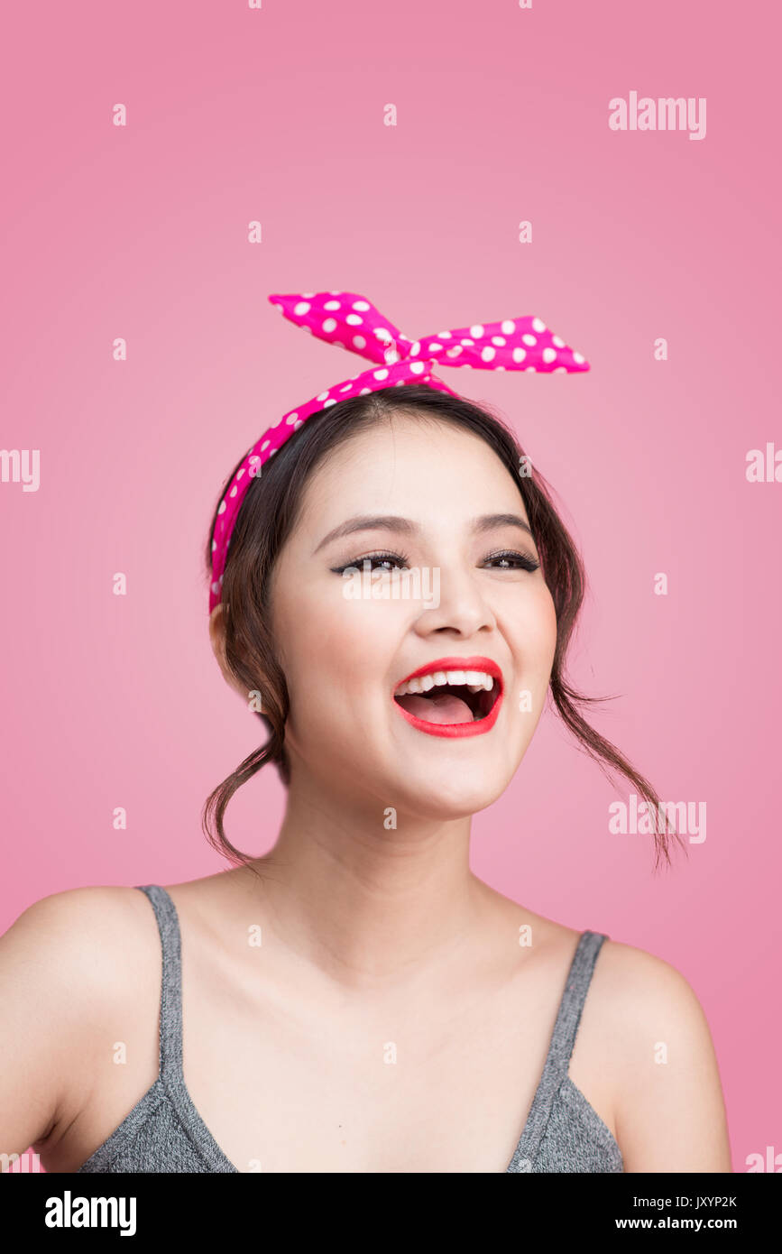 Beautiful woman pinup style portrait. Asian woman Stock Photo - Alamy