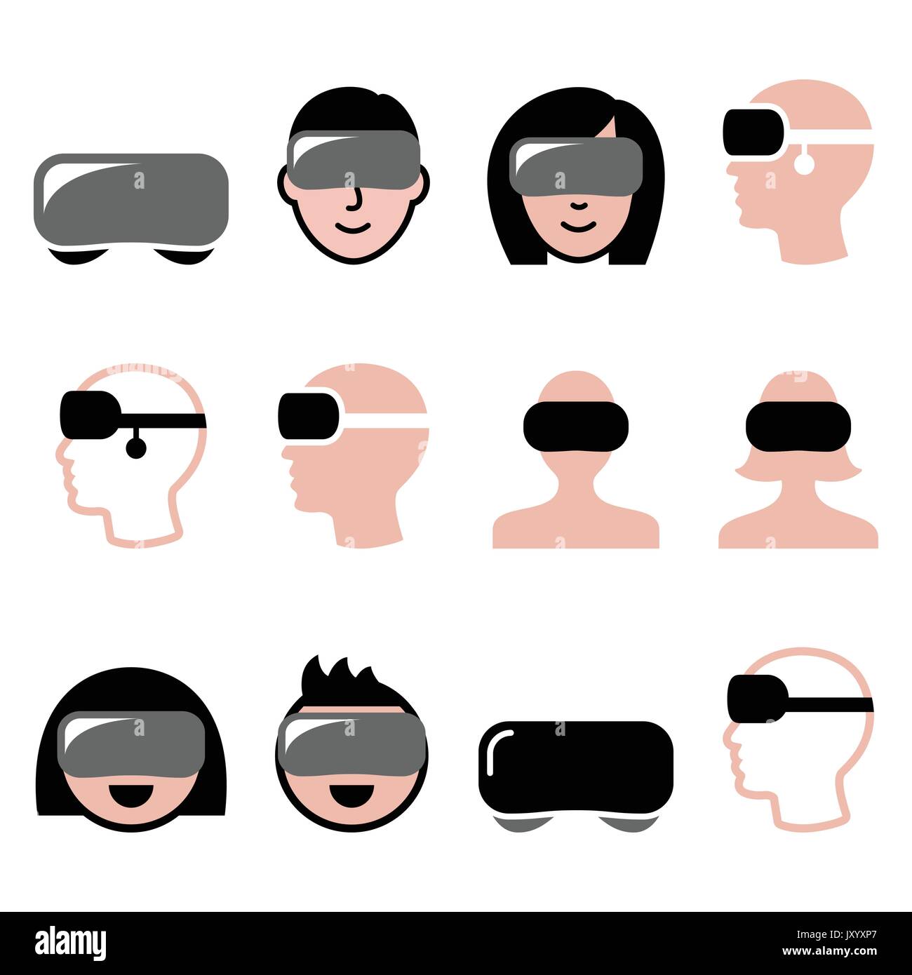 Virtual reality headset for 3D gaming, viewing icons Stock Vector Image ...