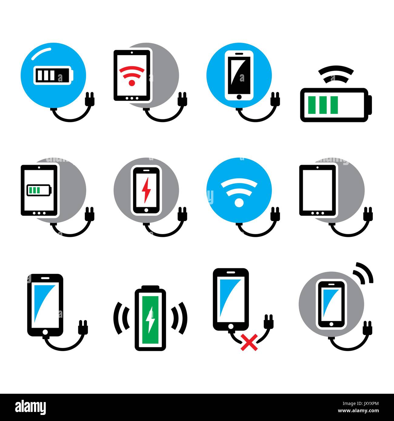 Wireless charging pad for smartphone or tablet icons set Stock Vector ...