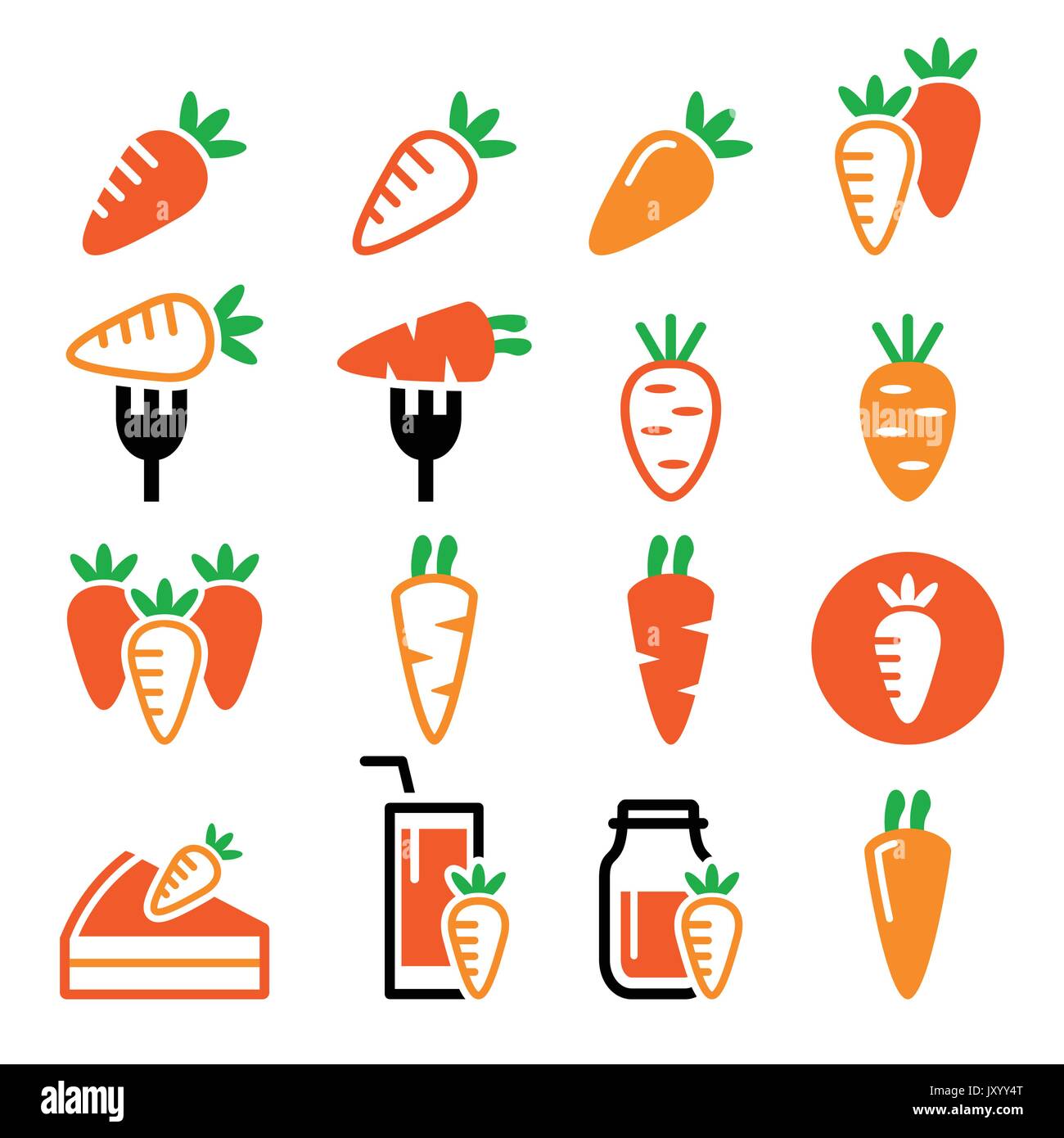 Carrot, carrot meals - cake, juice vector icons set Food, vegetable ...