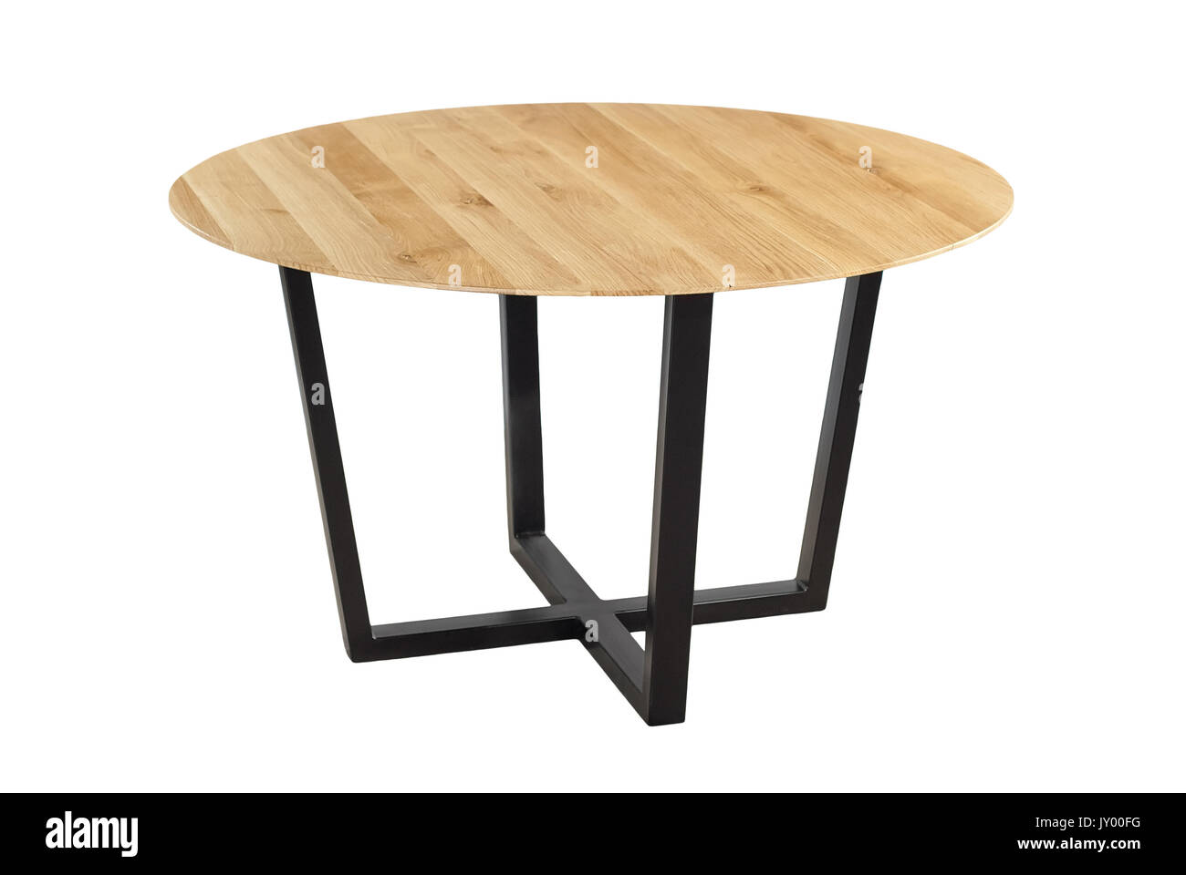 Wooden round table with iron legs on a white background Stock Photo - Alamy