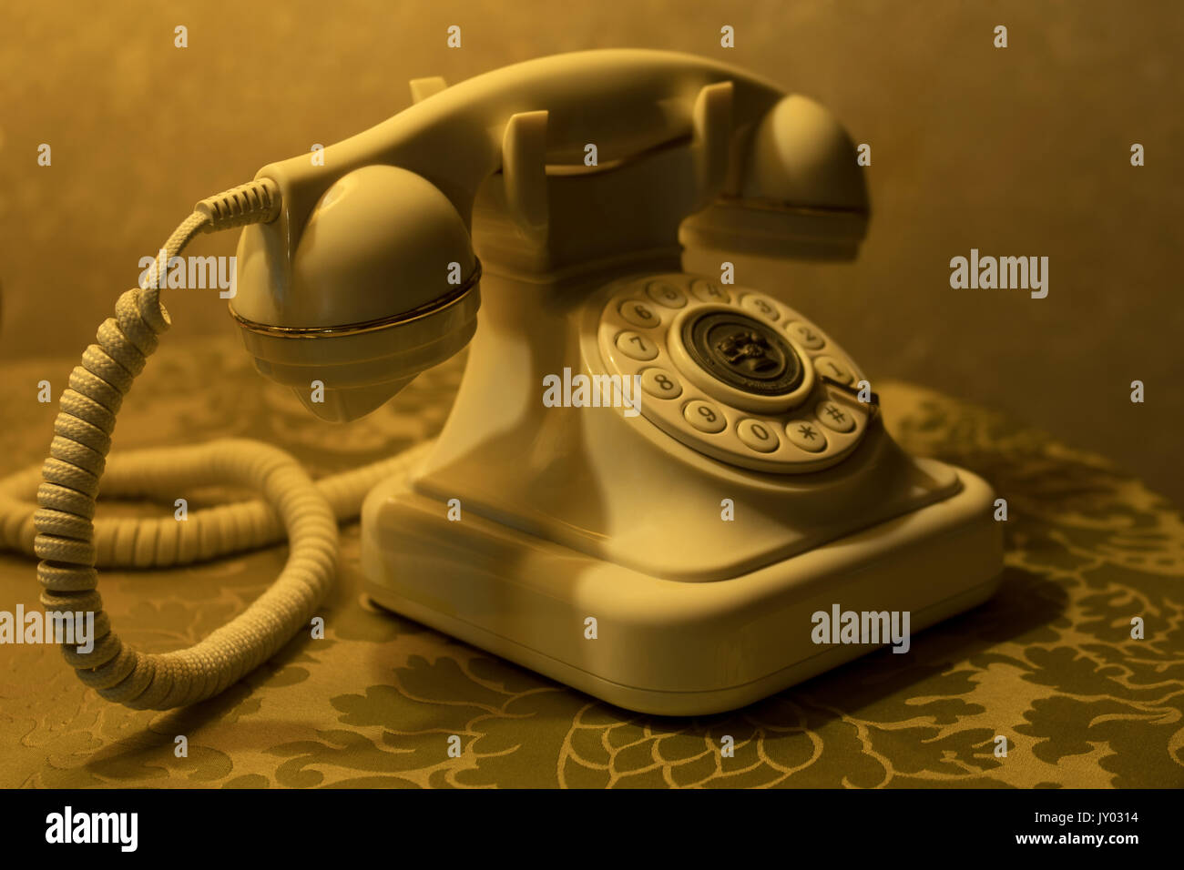 Classic push button desk telephone in retro style Stock Photo - Alamy