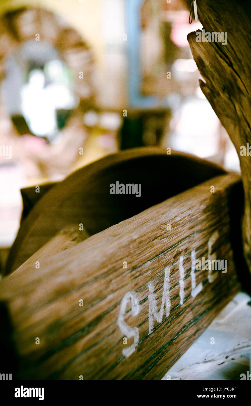 Wooden Smile Sign Stock Photo - Alamy