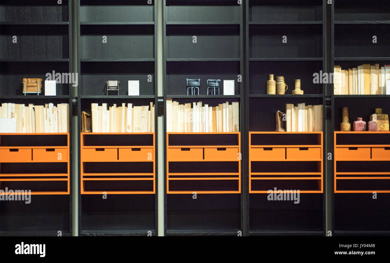 Contemporary, Modern, Orange and Black Bookcase with Books and ...