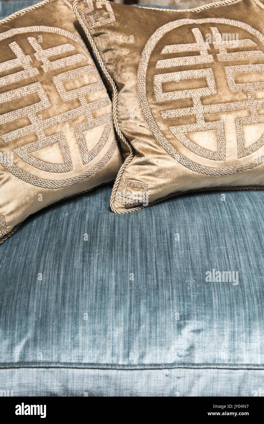 Expensive Pattern Cushions on Soft, Luxury, Comfortable Sofa Stock ...