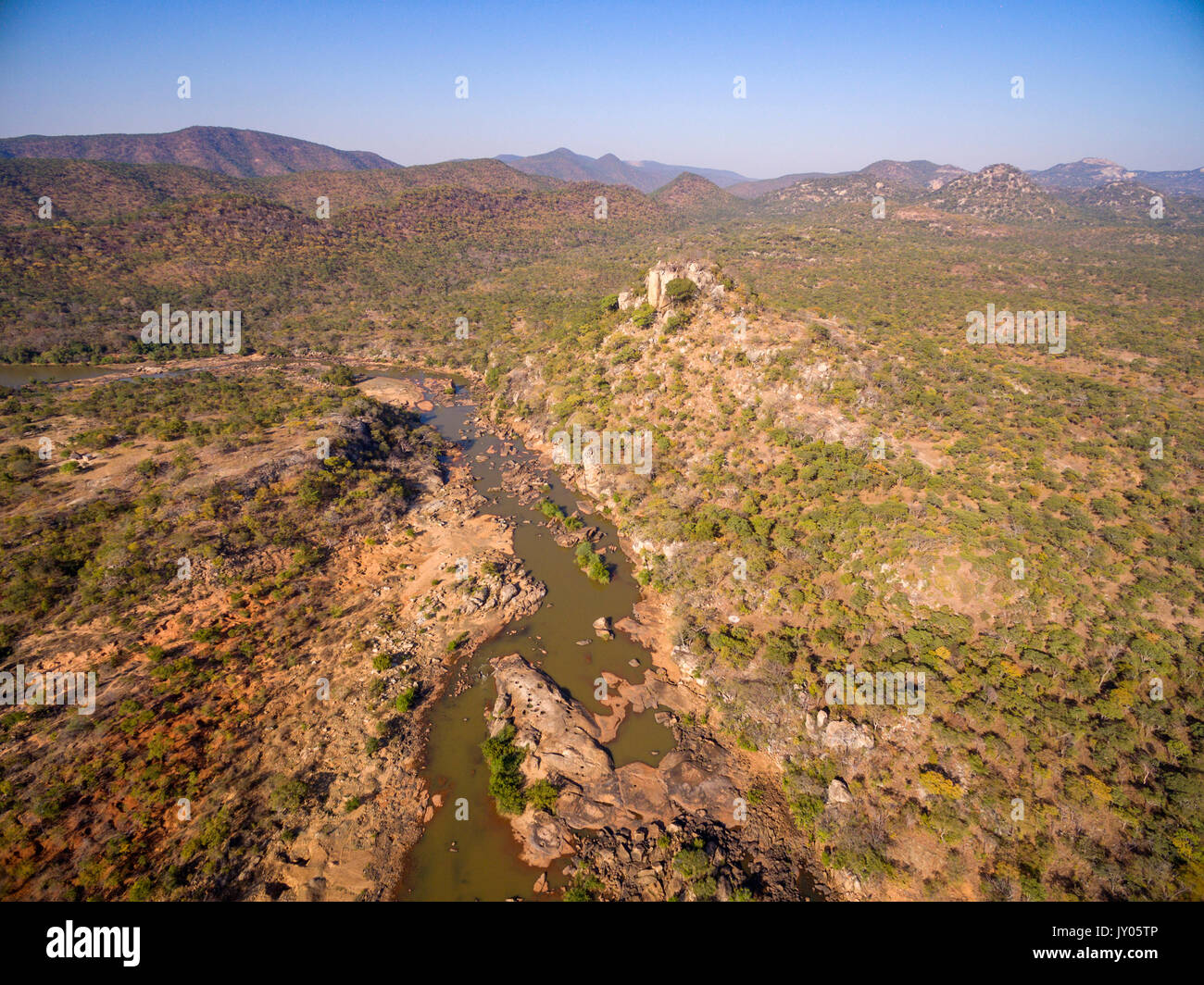 An aerial view of the Mazowe river in Zimbabwe's Umfurudzi safari area ...