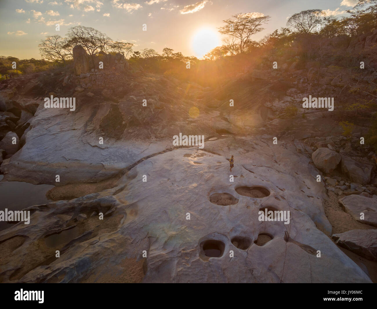A dramatic aerial landscape of an eroded riverbed in Zimbabwe's ...