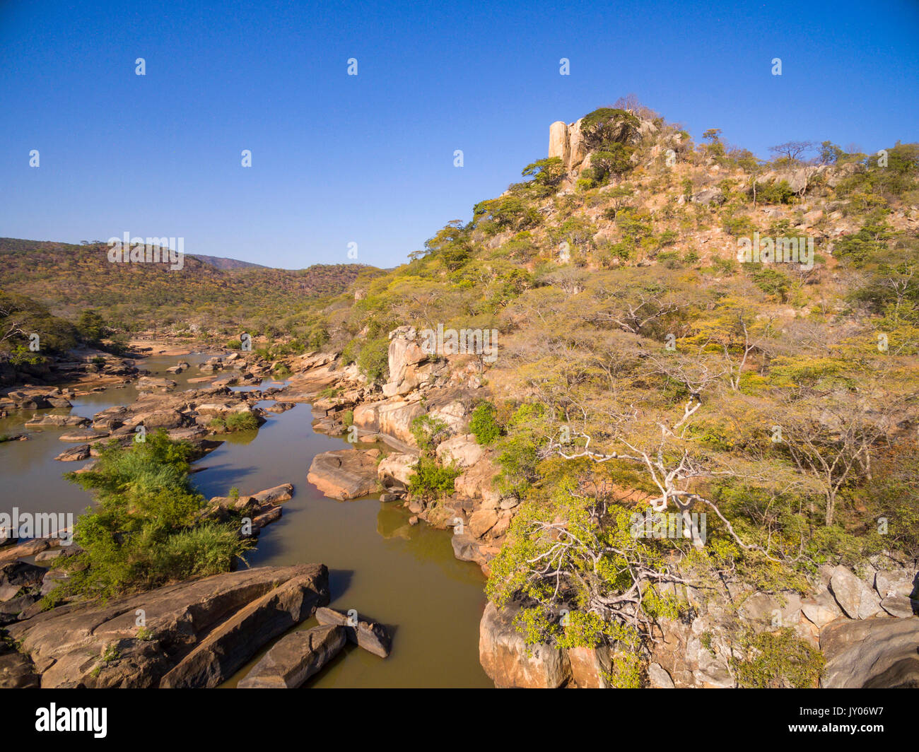 An aerial view of the Mazowe river in Zimbabwe's Umfurudzi safari area ...