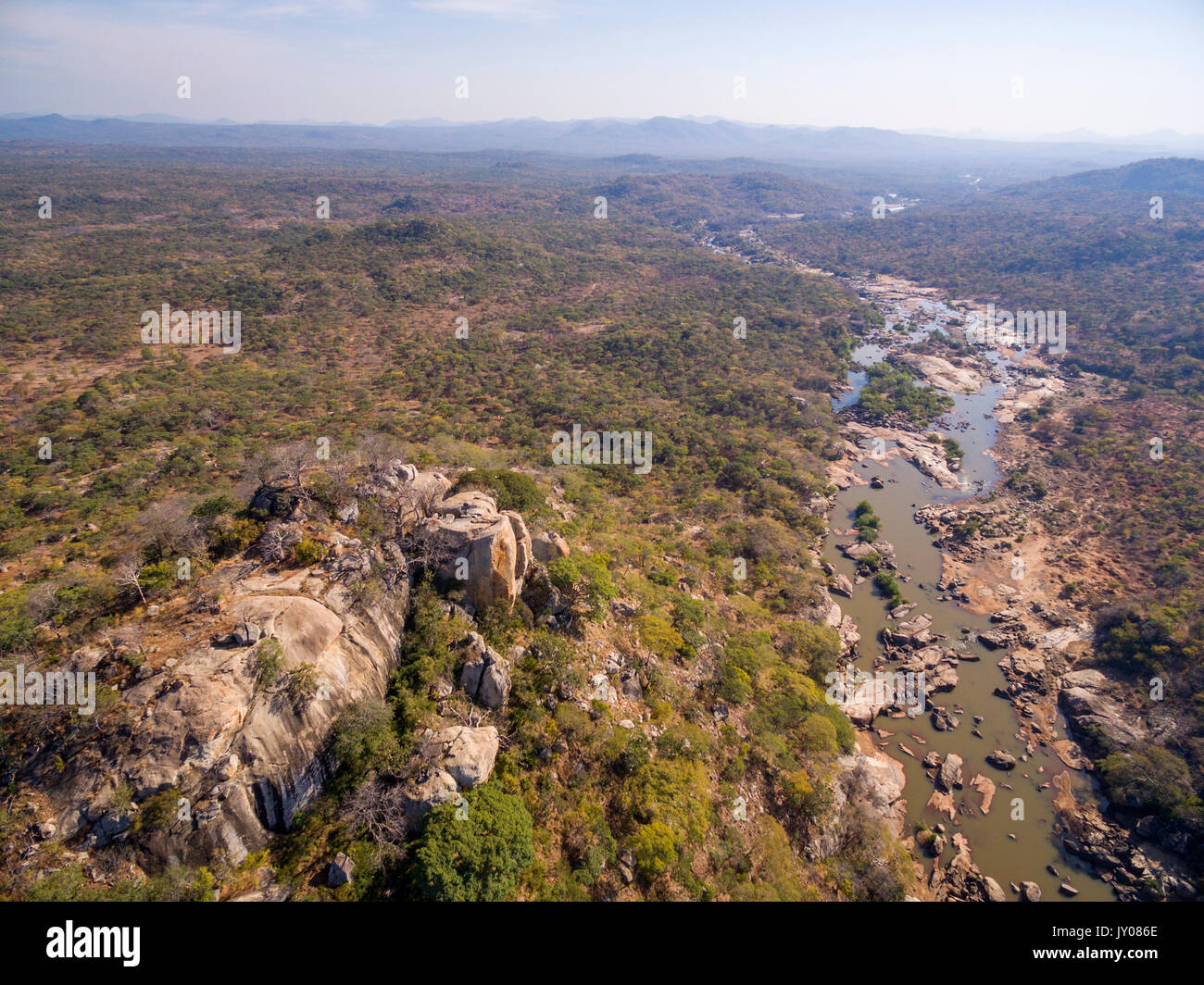 An aerial view of the Mazowe river in Zimbabwe's Umfurudzi safari area ...