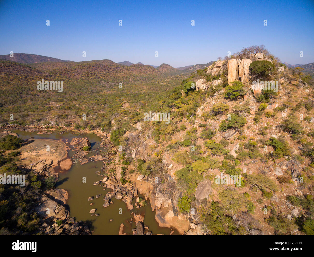 An aerial view of the Mazowe river in Zimbabwe's Umfurudzi safari area ...