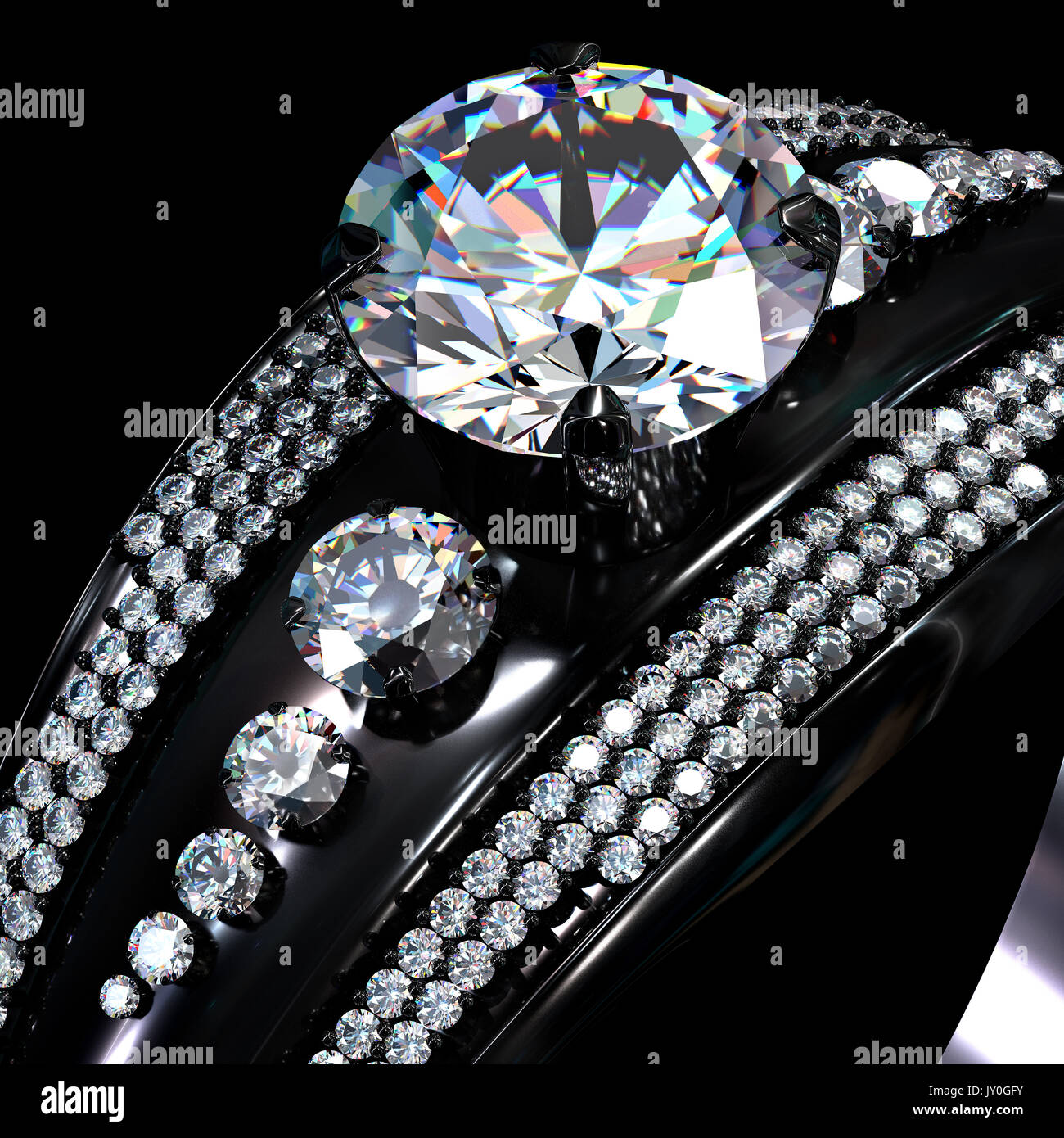 Black gold coating engagement ring with diamond gem Stock Photo - Alamy