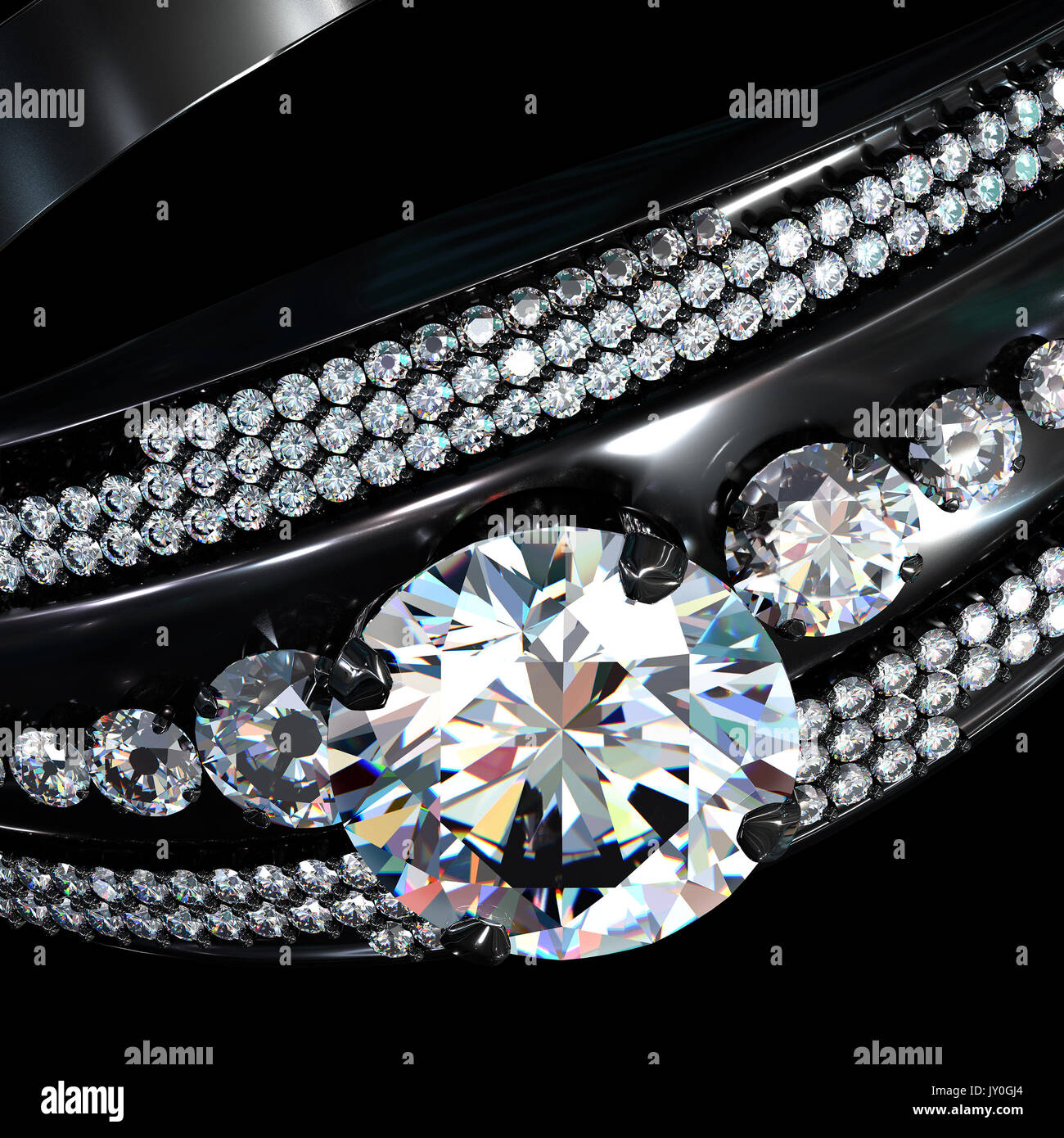 Black gold coating engagement ring with diamond gem Stock Photo - Alamy