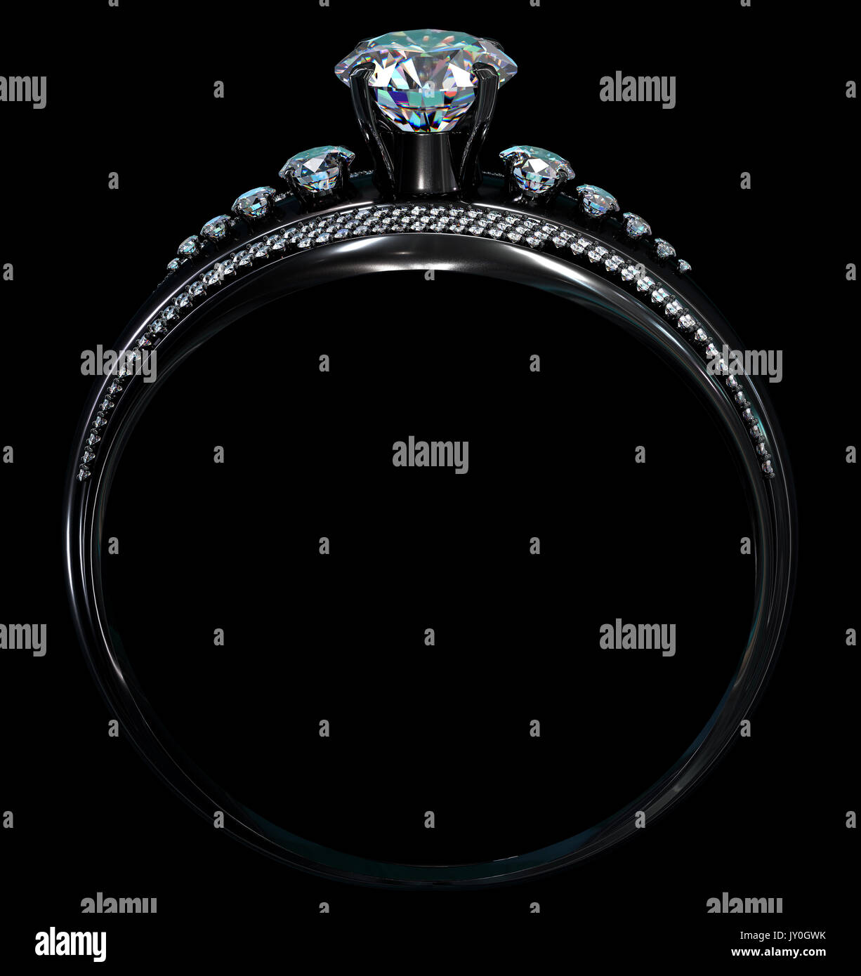 Black gold coating engagement ring with diamond gem Stock Photo - Alamy