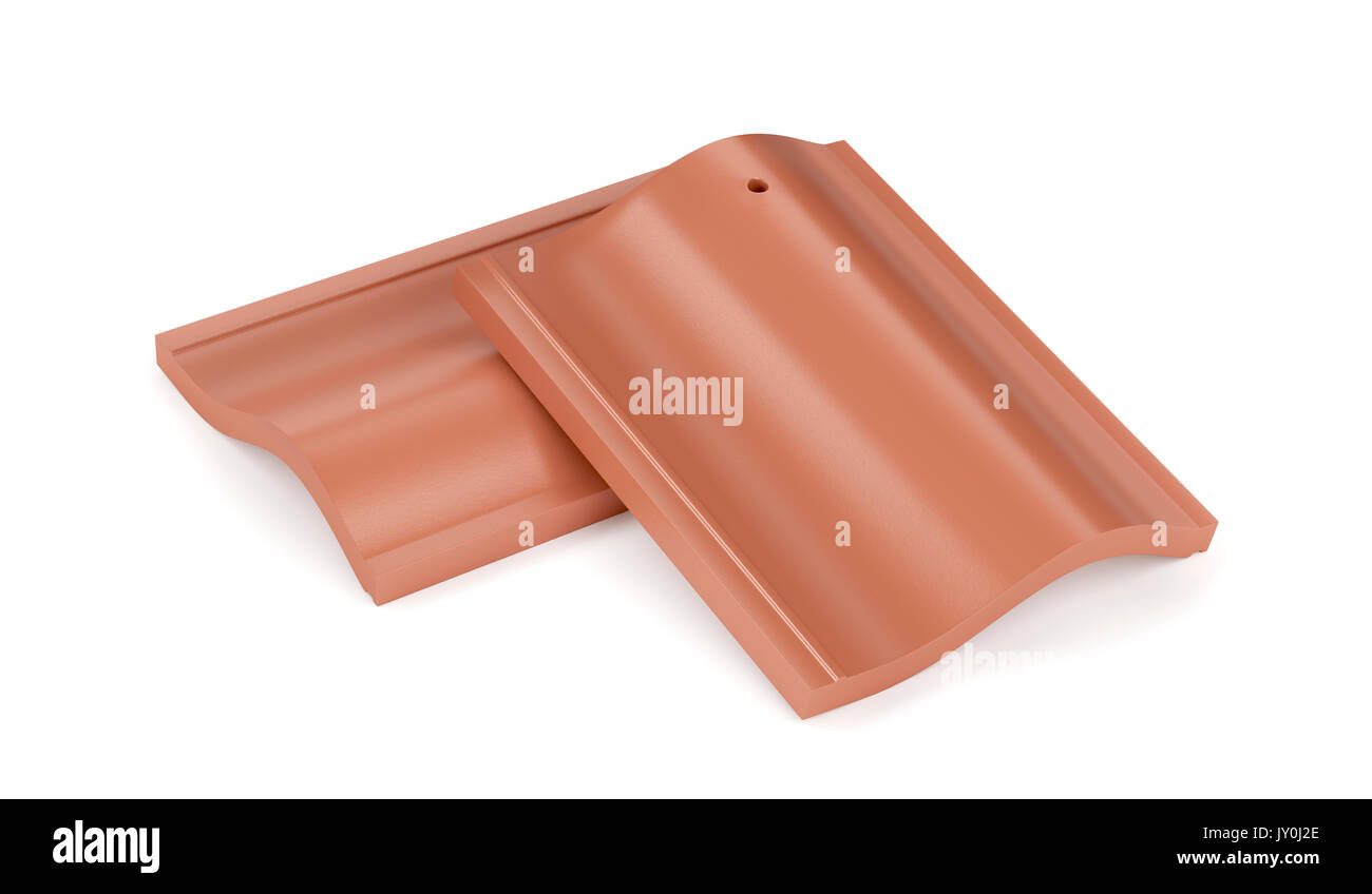 Two roof tiles on white background Stock Photo - Alamy