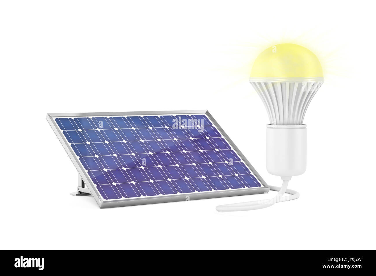 Generating electricity with solar panel for the light bulb to glow ...