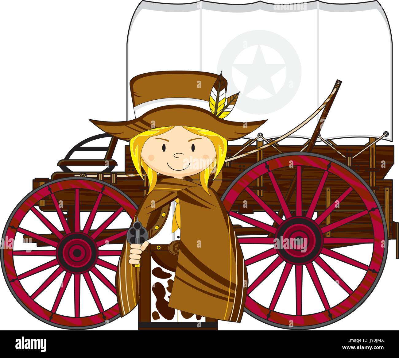 Cute Cartoon Wild West Cowboy and Chuck Wagon Vector Illustration Stock ...