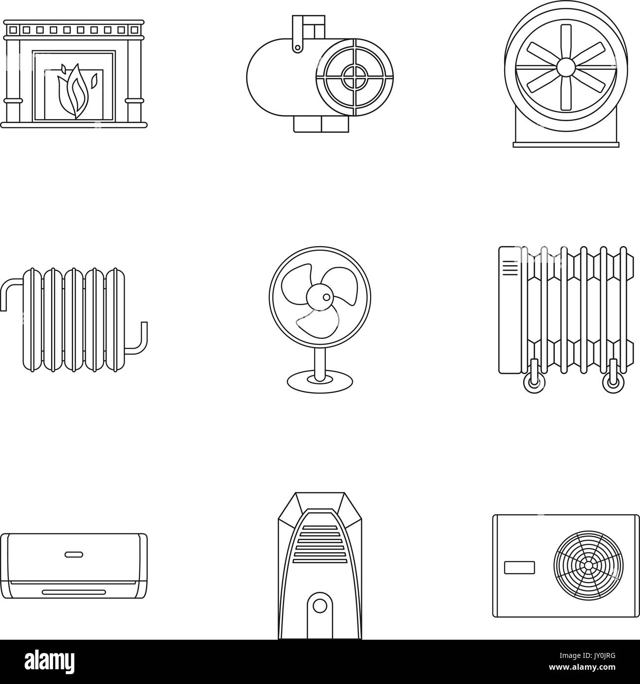 Heating convector icon set, outline style Stock Vector Image & Art - Alamy