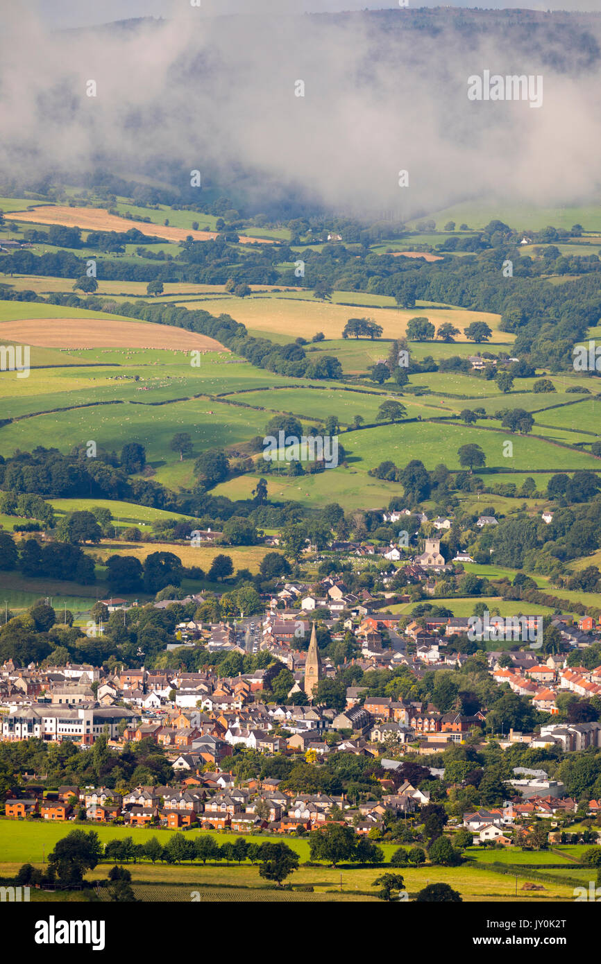 A view of the town of Ruthin in Denbighshire with rural farmland and ...