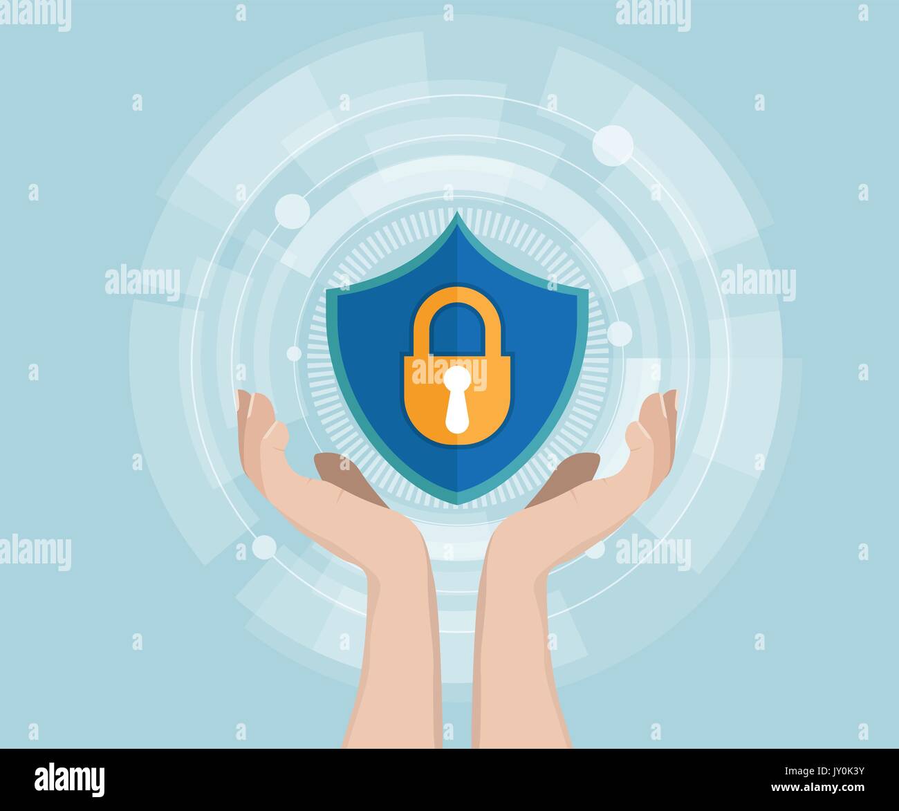 network security concept human hand with shield vector illustration ...