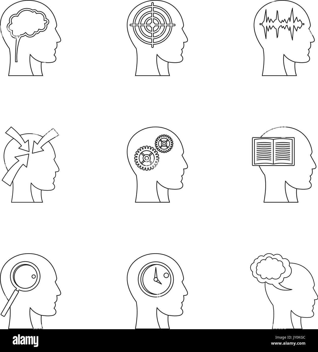 Man head with thoughts icons set, outline style Stock Vector Image ...
