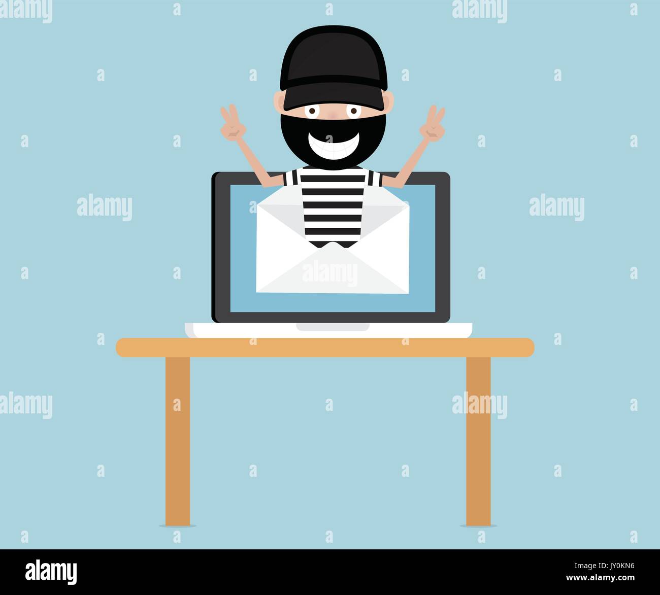 thief from email with laptop, network security concept cartoon vector ...